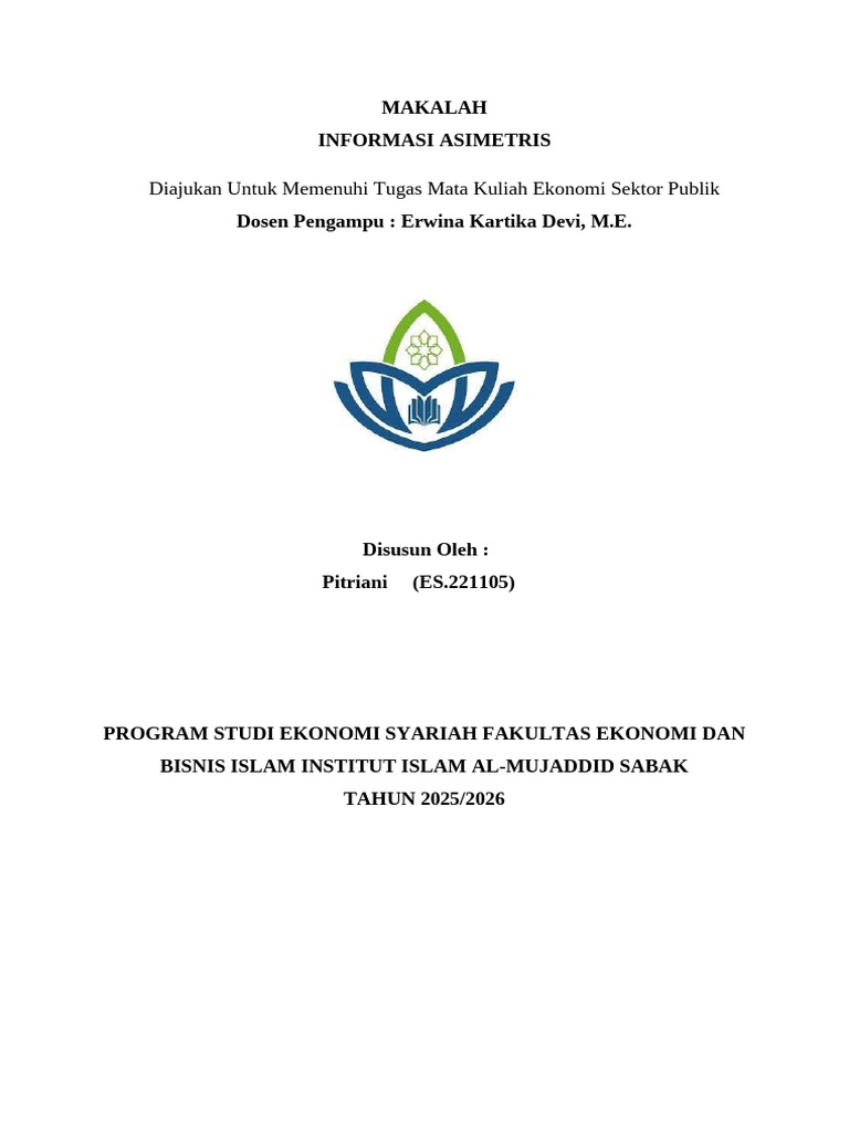 Teori Principal-Agent dan Asimetri Informasi | PDF