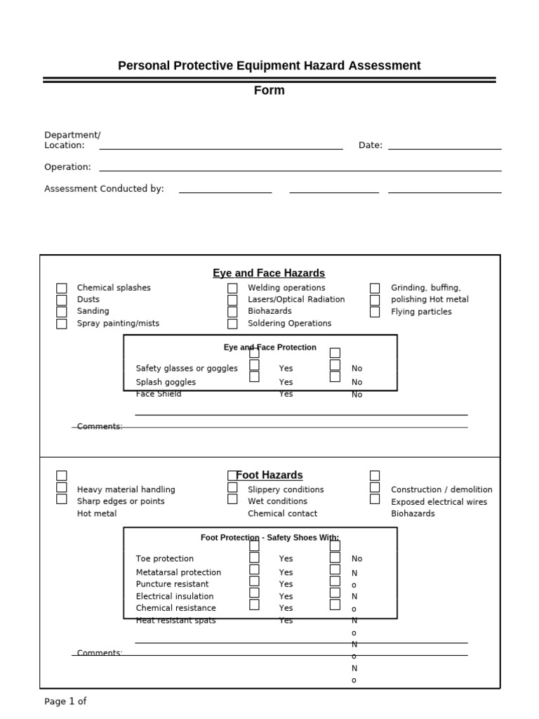 Main Personal Protective Equipment Hazard Assessment Form | PDF ...