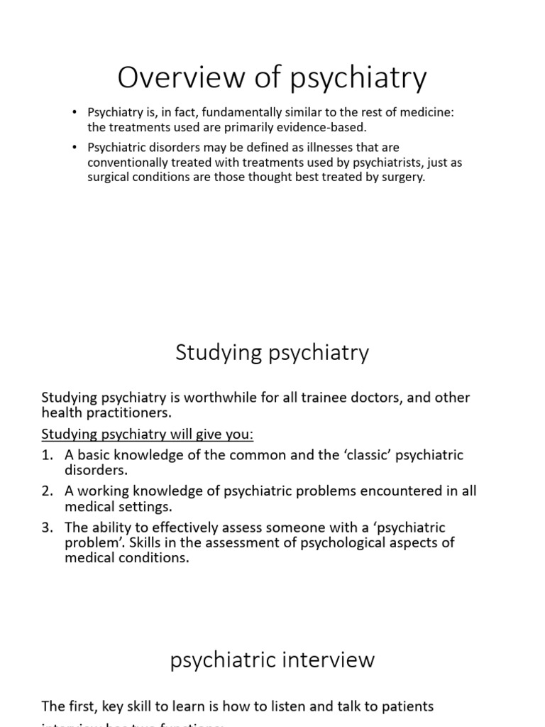 Overview of Psychiatry | PDF | Psychiatry | Mental Disorder