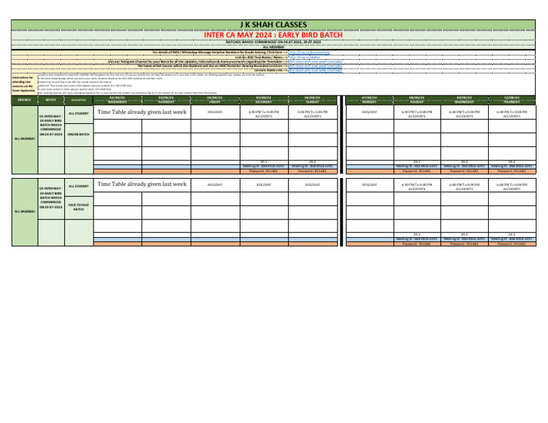 Course Time Table PDF 56500 | PDF