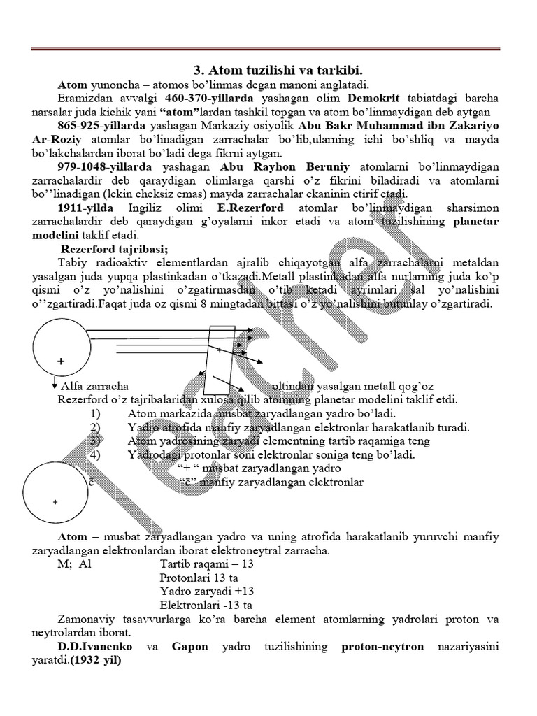 3 Atom Tuzilishi Va Tarkibi | PDF