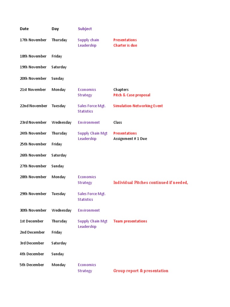 November-December Course Schedule Overview | PDF | Art