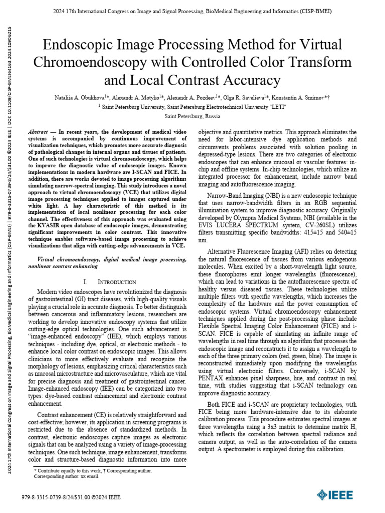 Endoscopic Image Processing Method For Virtual Chromoendoscopy With ...