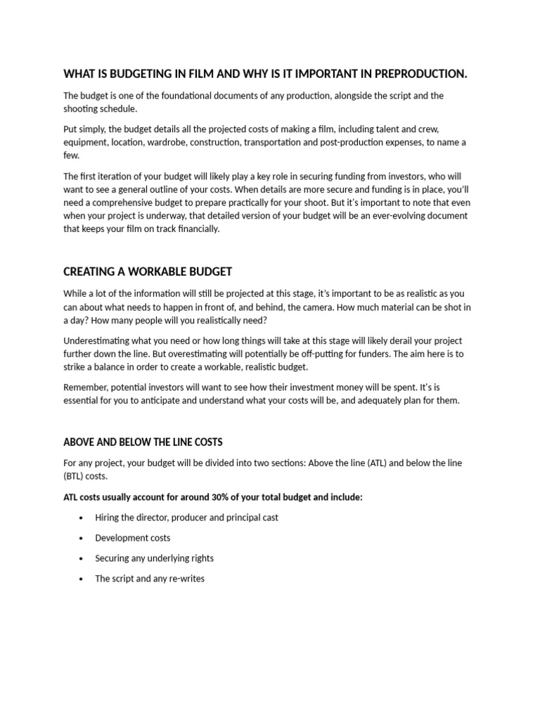 Film Budgeting Essentials in Preproduction | PDF | Budget
