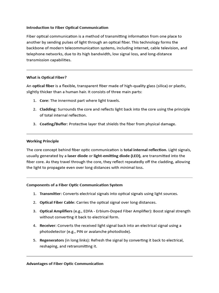 Introduction To Fiber Optical Communication | PDF | Optical Fiber ...
