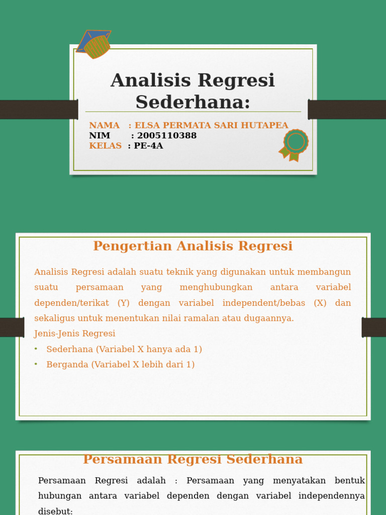 PPT Analisis Regresi Sederhana ELSA | PDF