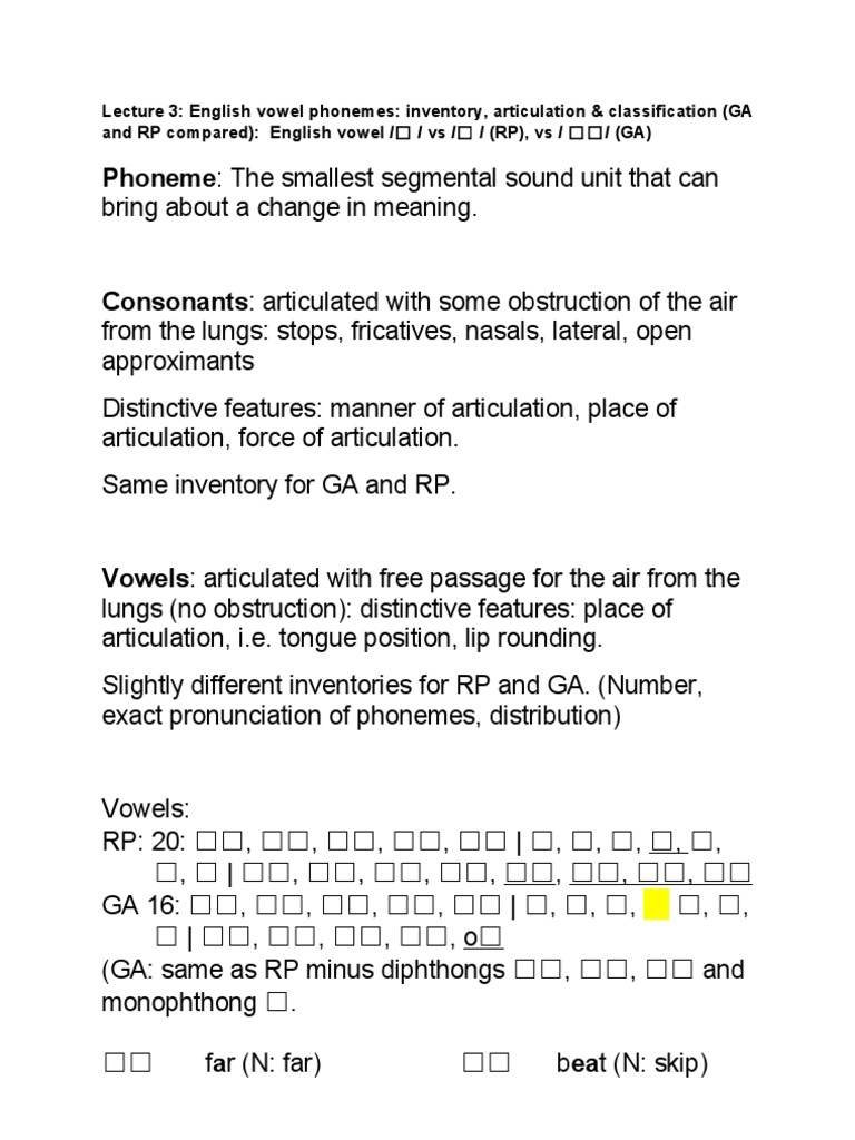 English Vowel Phonemes: GA vs RP | PDF