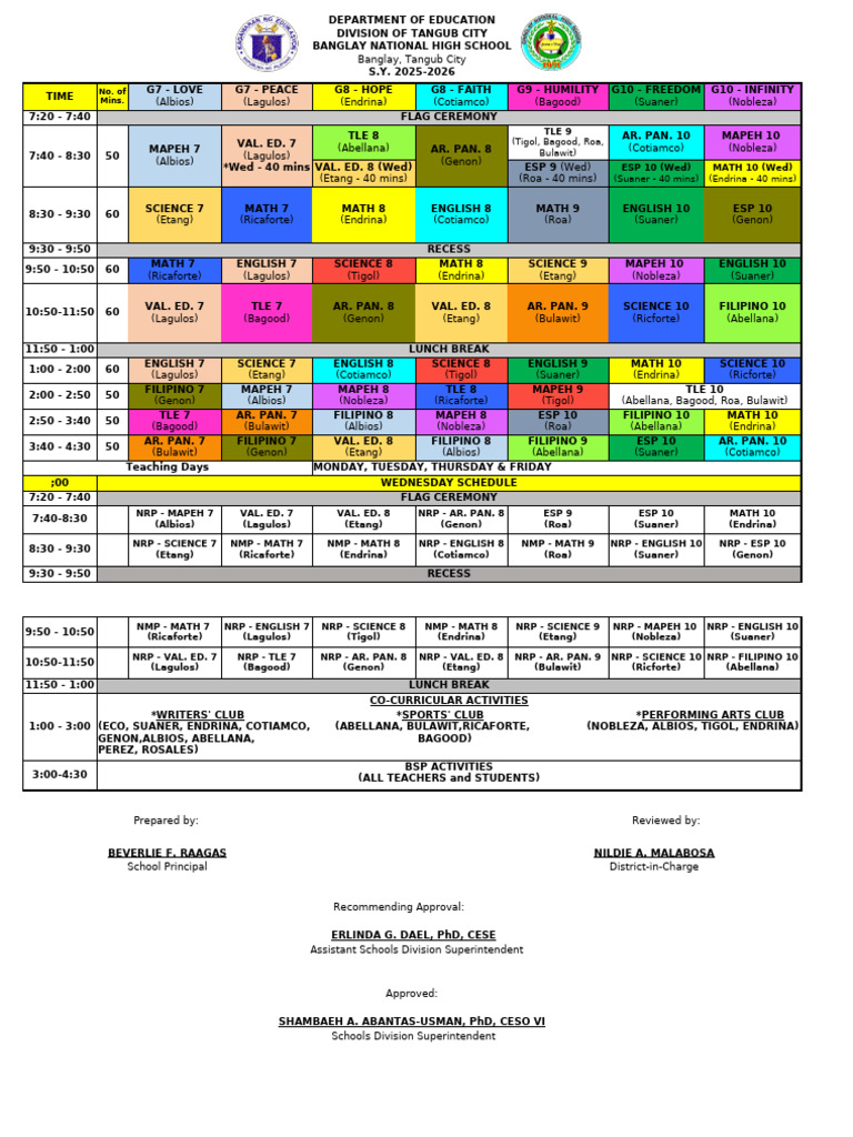 FINAL Class Program SY 2025 2026 | PDF