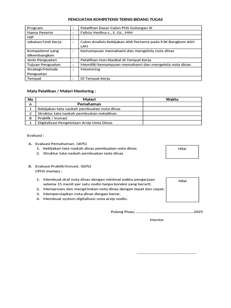 Form Nilai Mentor PKTBT 2025 | PDF