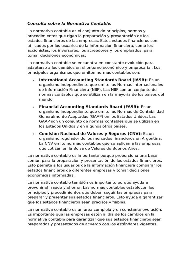 Consulta Sobre La Normativa Contable | PDF | normas internacionales de INFORMACION FINANCIERA ...