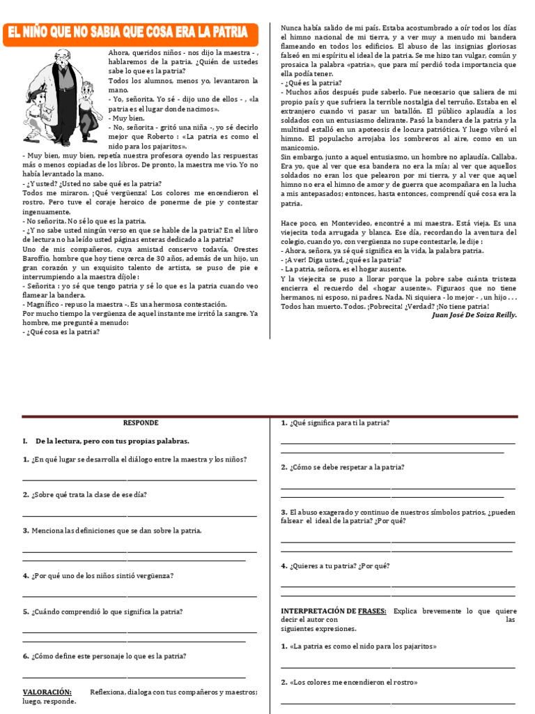 Lectura Sobre El Nino Que No Sabia Que Cosa Era La Patria para Quinto ...