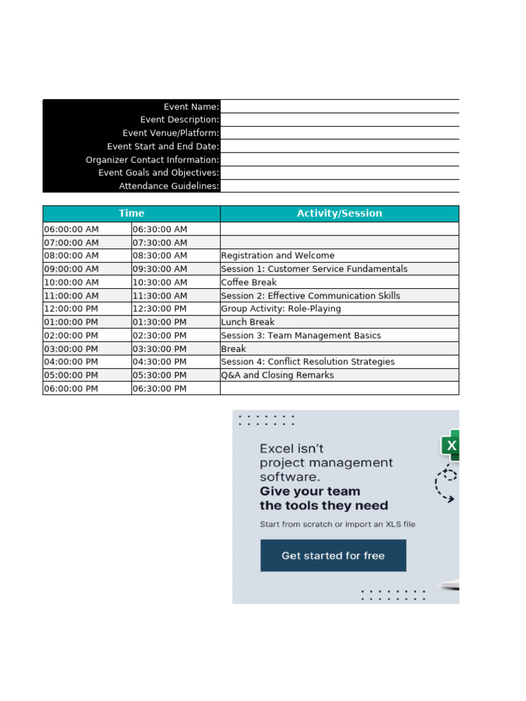 Event Schedule for Manager Training | PDF