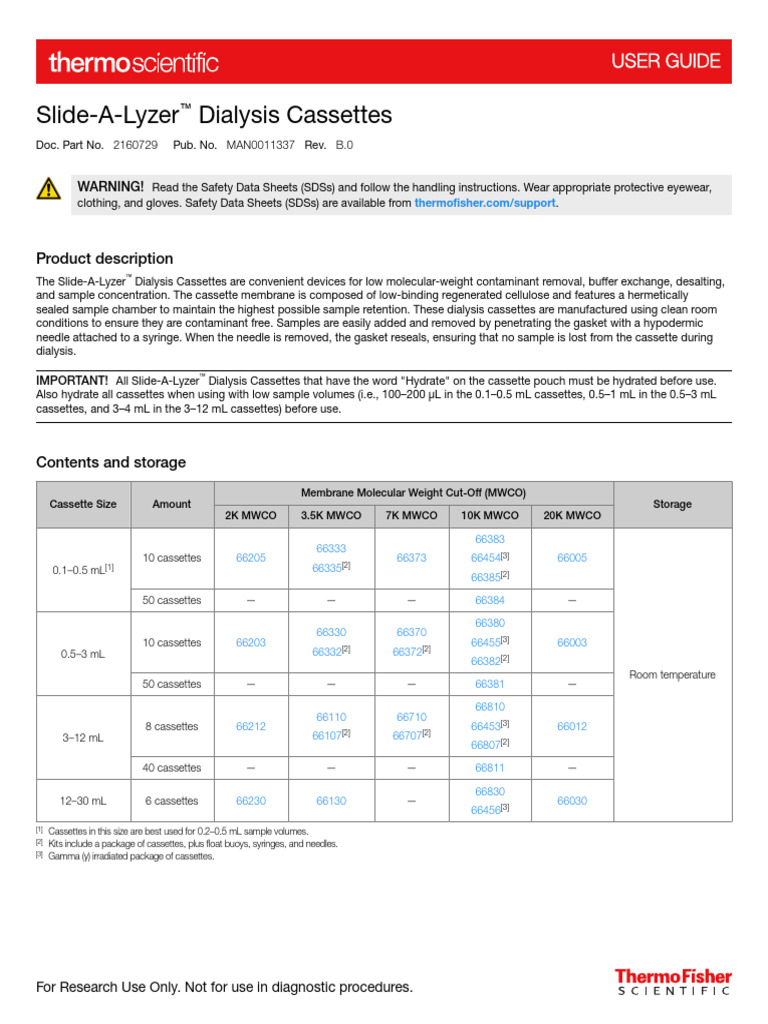 Slide-A-Lyzer™ Dialysis Cassettes Guide | PDF | Syringe