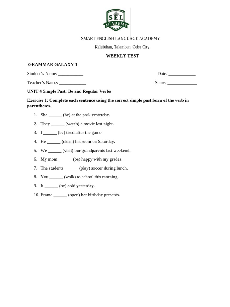 Grammar Galaxy 3 Weekly Test | PDF | Syntax | Language Mechanics