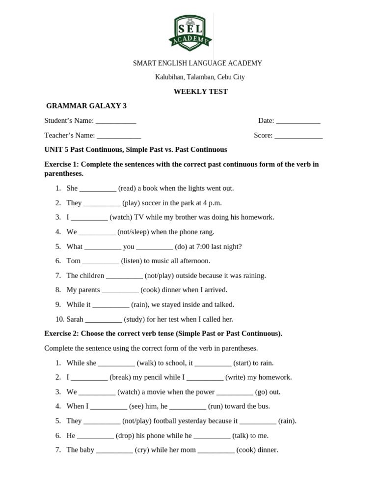 Grammar Galaxy 3 Weekly Test | PDF