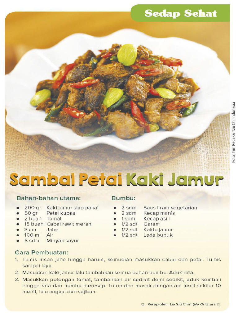 Sambel Petai Kaki Jamur (Resep Vegetarian) | PDF