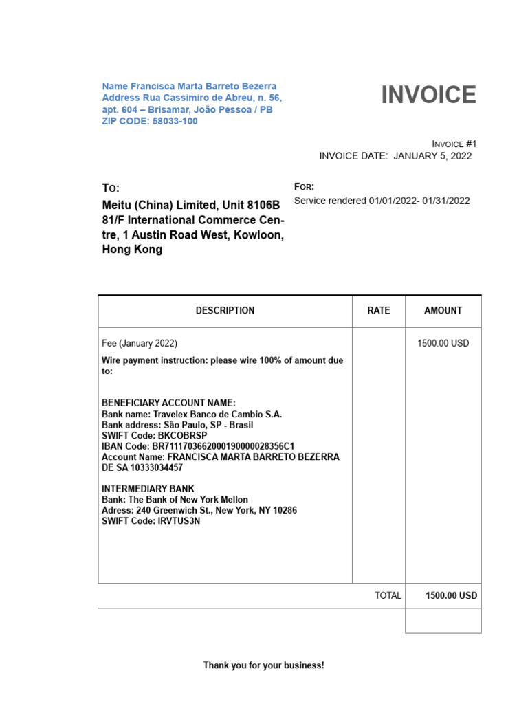 Martinha Invoice January | PDF