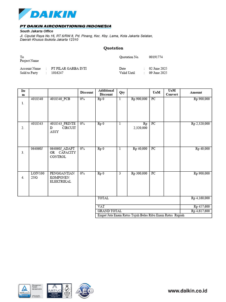 Quotation SVC Satrio Tower 2025 | PDF
