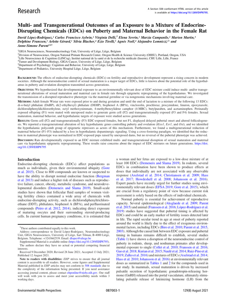 EDC Exposure Effects on Rat Puberty and Care | PDF | Puberty ...