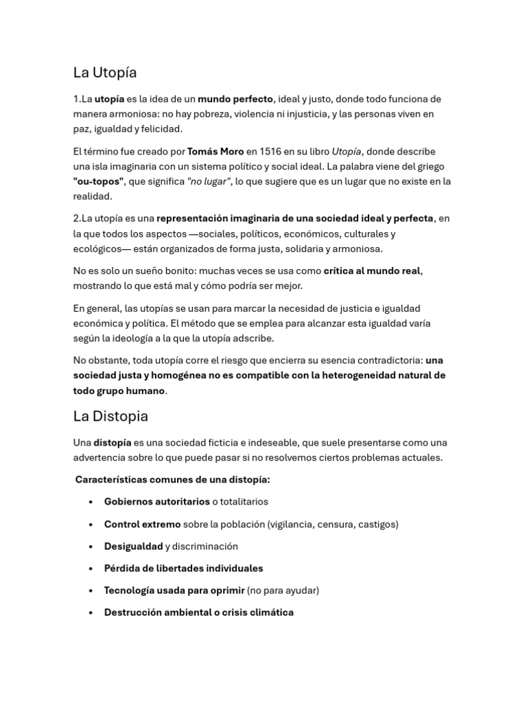 Utopía y Distopía: Conceptos Clave | PDF | utopía | Distopía