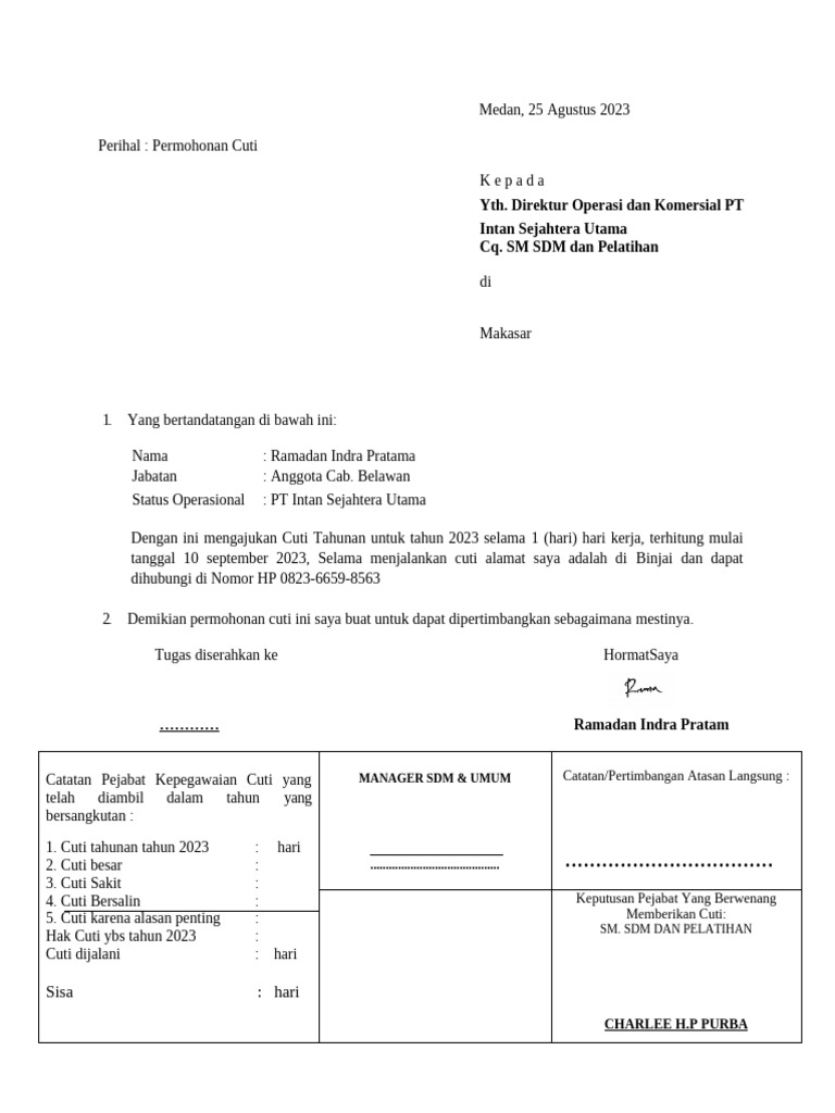 Format Cuti Cab | PDF