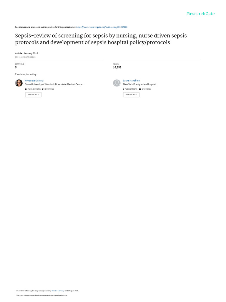 Sepsis-Review of Screening For Sepsis by Nursing N | PDF | Sepsis ...