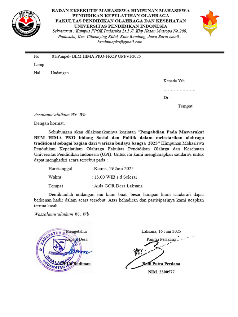 Surat Undangan UPI | PDF