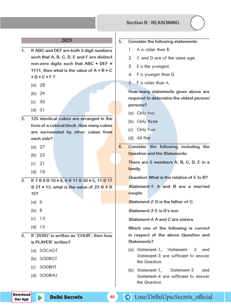 Logical Reasoning PYQs 2011-23 | PDF