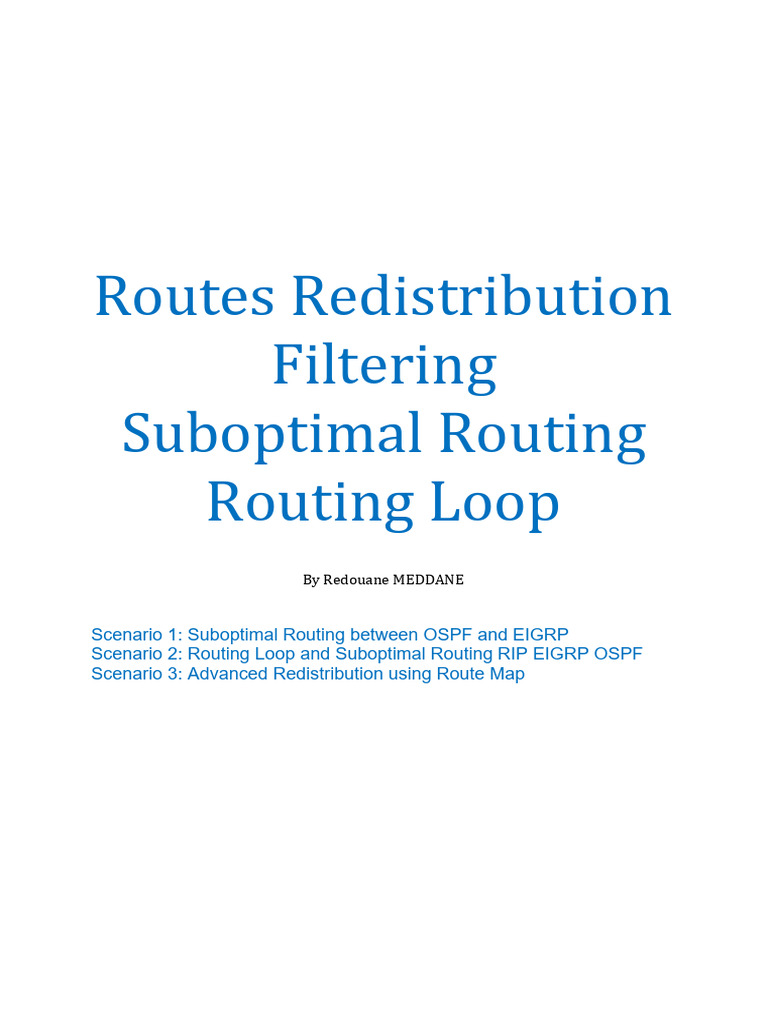 Routes Redistribution Filtering Suboptimal Routing and Routing Loop ...