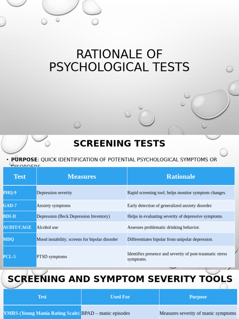 Rationale of Psychological Tests | PDF | Bipolar Disorder | Major ...