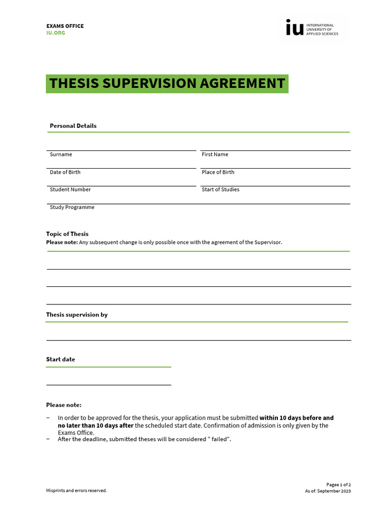 Thesis Supervision Agreement | PDF