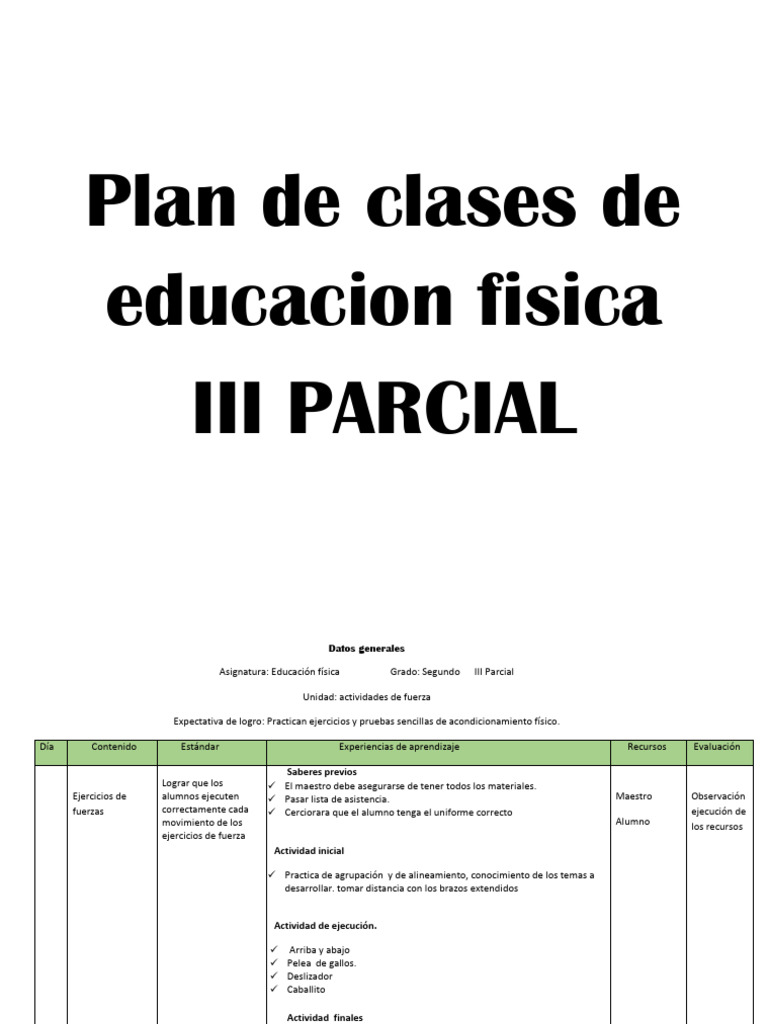 Plan de Clases de Educación Física 2° Grado | PDF | Aprendizaje ...