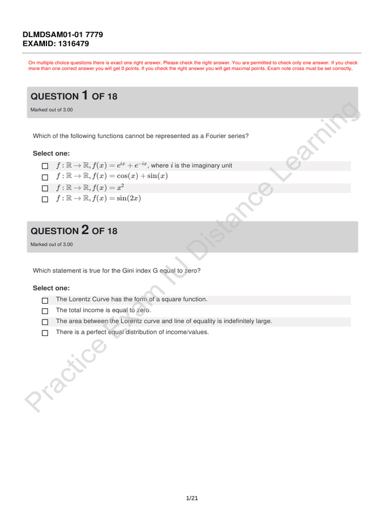 DLMDSAM01-01 Practice Exam 1 | PDF | Determinant | Basis (Linear Algebra)