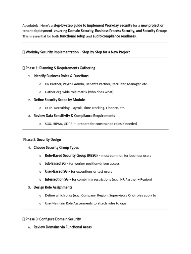 Workday Steps Security Implementation For New Project | PDF ...