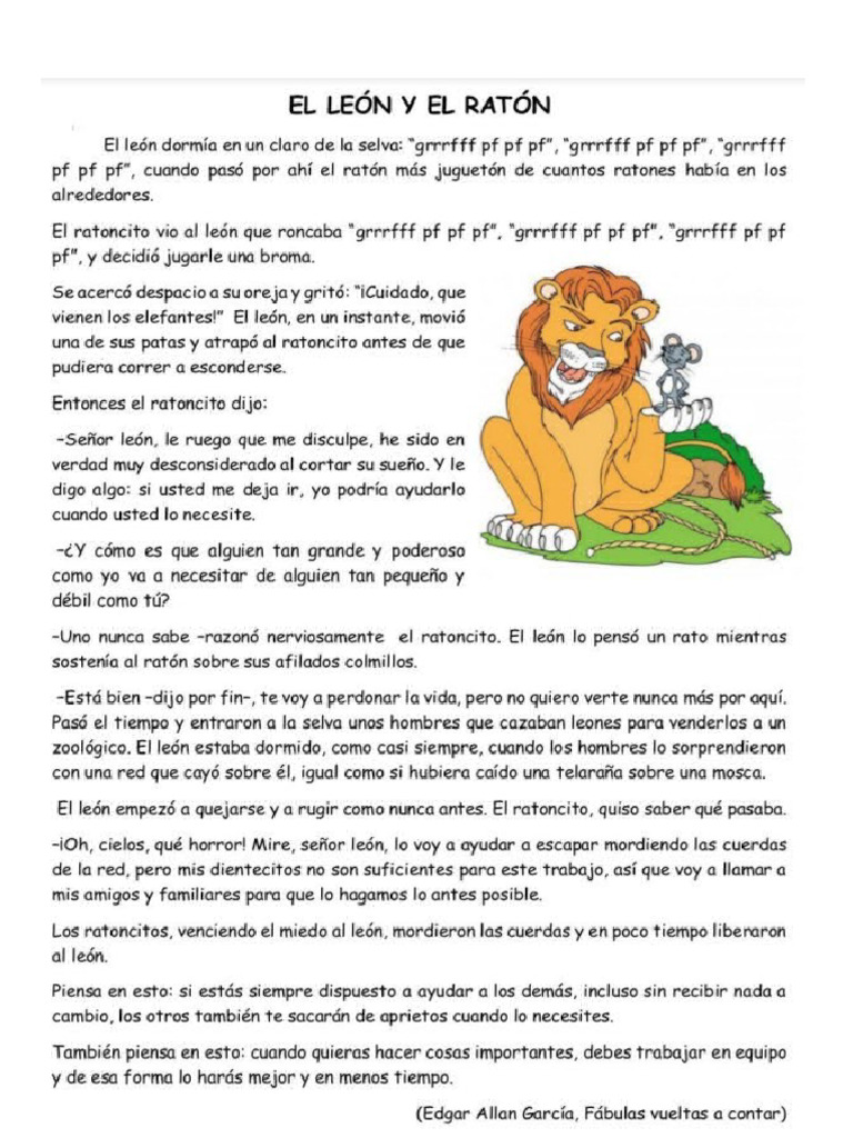 Fábula El León y El Raton | PDF