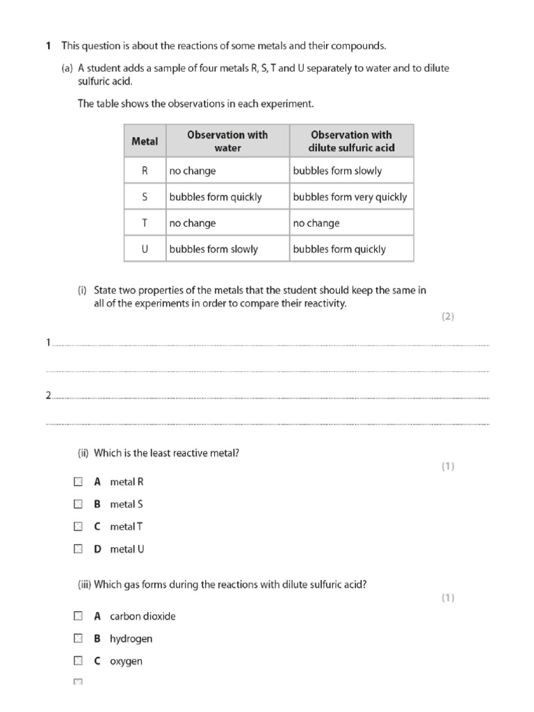 Reactivity Series QP2 | PDF