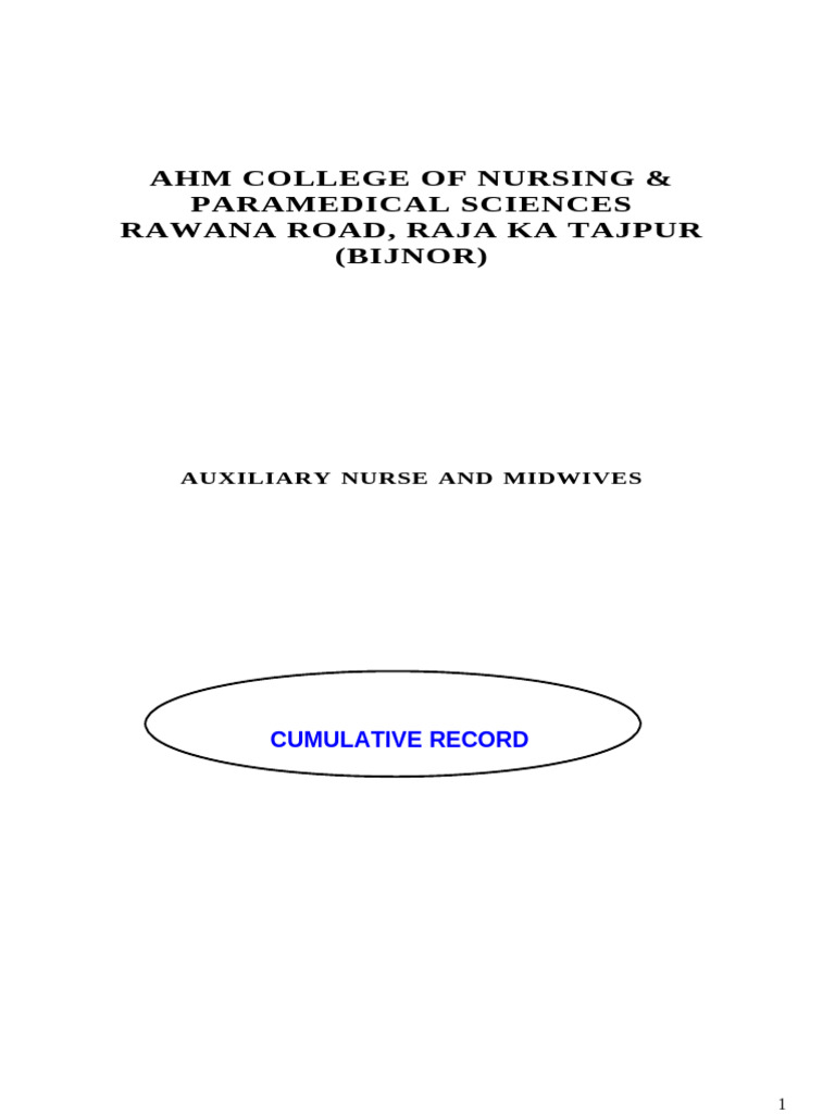ANM Cumulative Record Template | PDF | Nursing | Midwifery