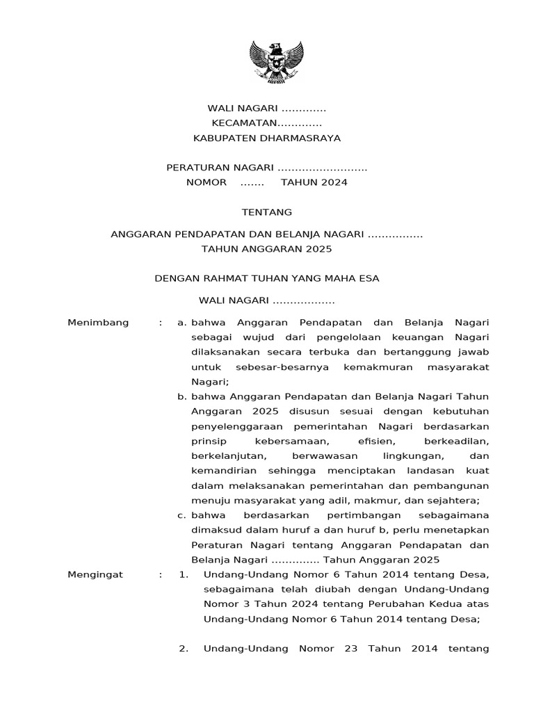 Peraturan Nagari APB Tahun 2025 | PDF
