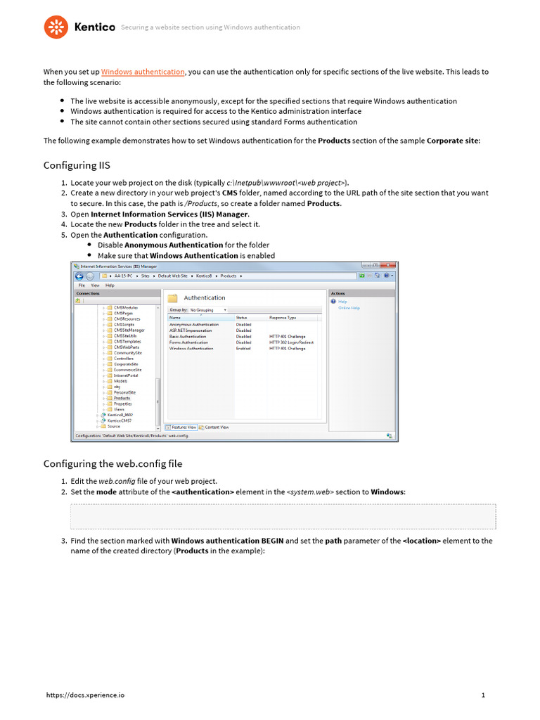 Configuring IIS: Windows Authentication | PDF | World Wide Web ...