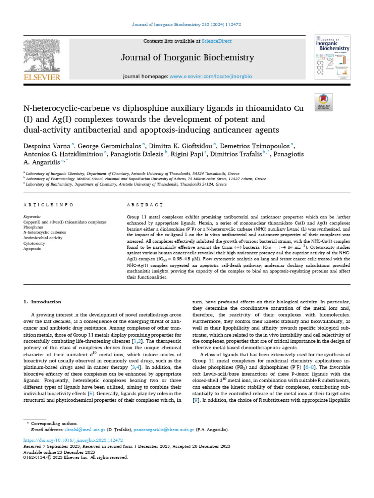 58 J Inorg Biochem 2024 252 112472 | PDF | Coordination Complex ...