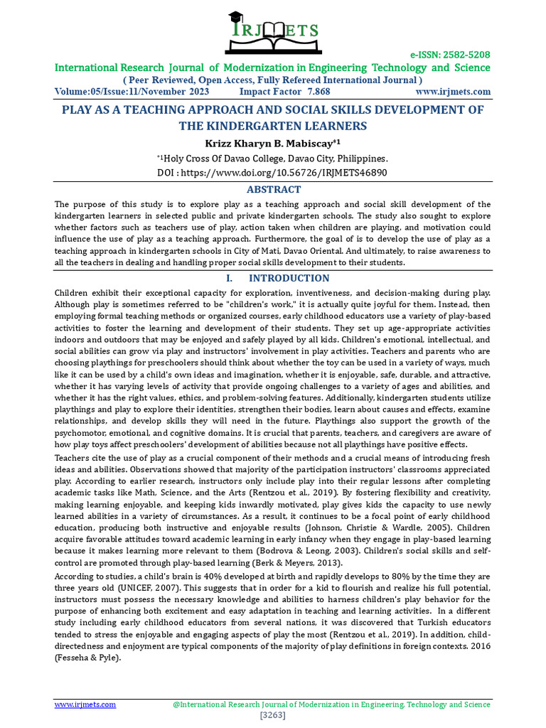 Play As A Teaching Approach and Social Skills Development | PDF | Learning | Teachers