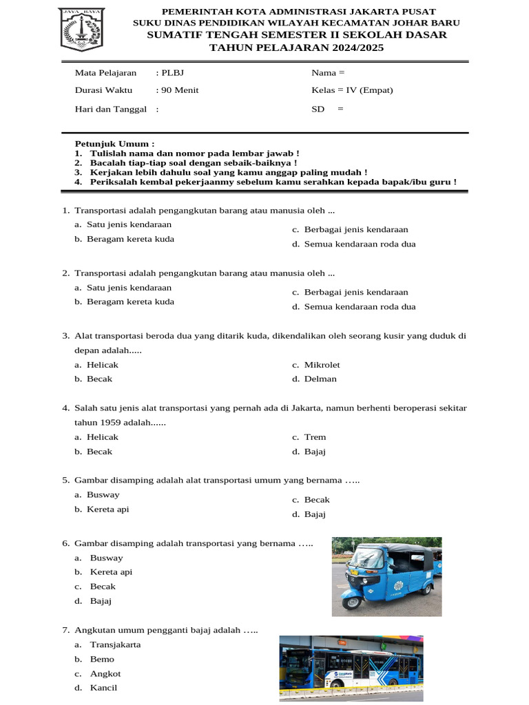 Soal PLBJ Kelas 4 SMT 2 | PDF