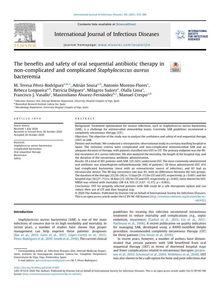 The Benefits and Safety of Oral Sequential Antibiotic Therapy in Non ...