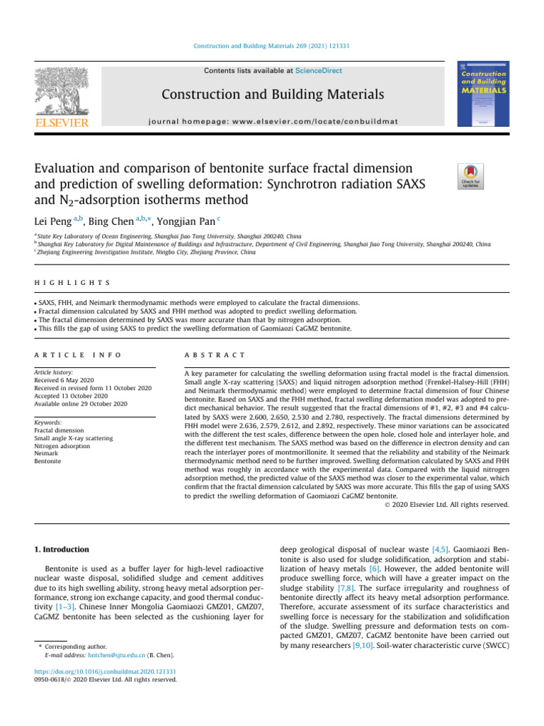 FDA ConstBuildMat269 (2021) 121331FHH Bentonite | PDF | Adsorption | Applied And ...