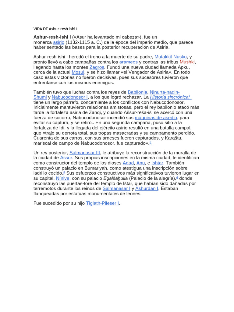 VIDA DE Ashur-Resh-Ishi I | PDF