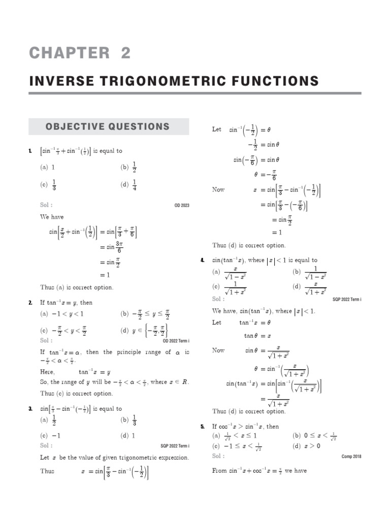 G12 Revision Of Inverse Trigonometric Functions Pdf Elementary Mathematics Algebra