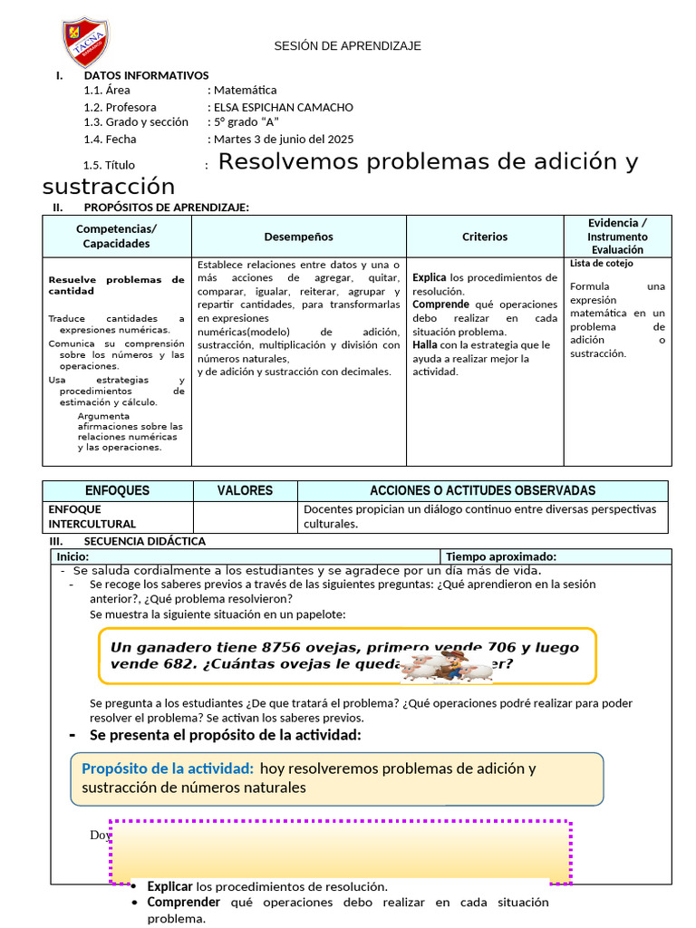 Martes 3 de Junio Resolvemos Problemas de Adicion y Sustraccion | PDF ...