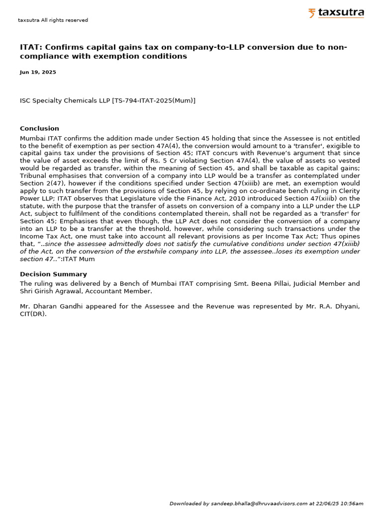 TS 794 ITAT 2025mum ISC Specialty 28 May 2025 | PDF | Capital Gains Tax | Taxes