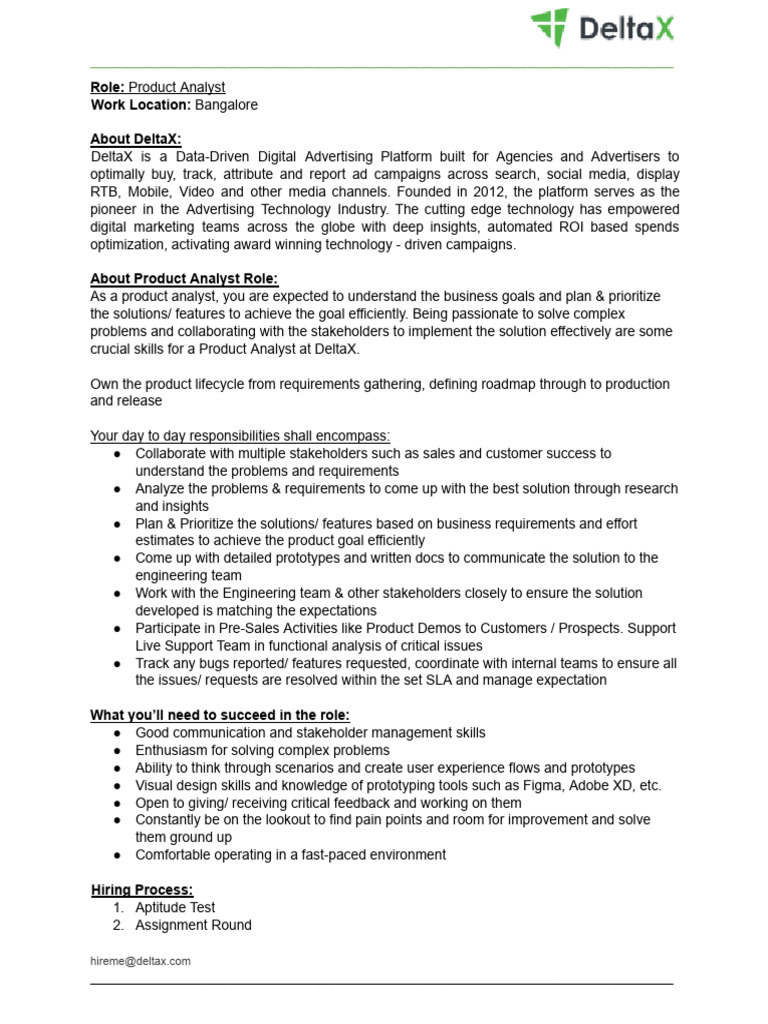 DeltaX - Product Analyst - Job Description - 2026 | PDF | Business