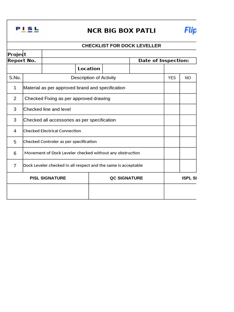 Dock Leveler Inspection Checklist | PDF